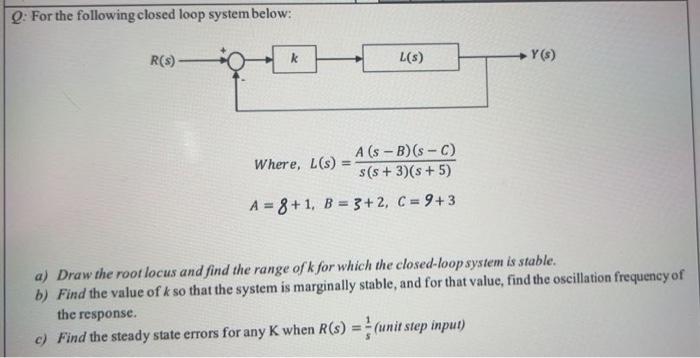 Solved Q : For the following closed loop system below: | Chegg.com