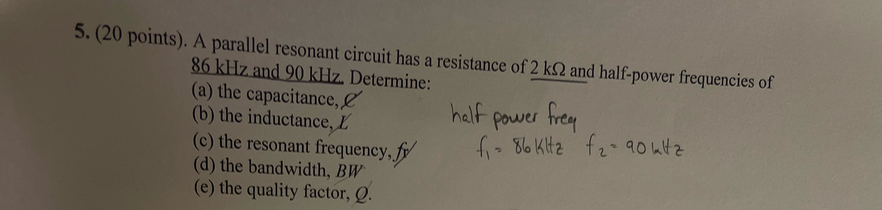 Solved (20 ﻿points). ﻿A parallel resonant circuit has a | Chegg.com