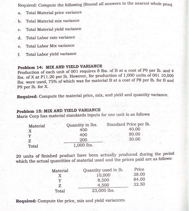 Solved STRAIGHT PROBLEMS Problem 1: Material Variance | Chegg.com