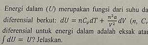 Solved Internal energy (U) ﻿is a function of temperature and | Chegg.com