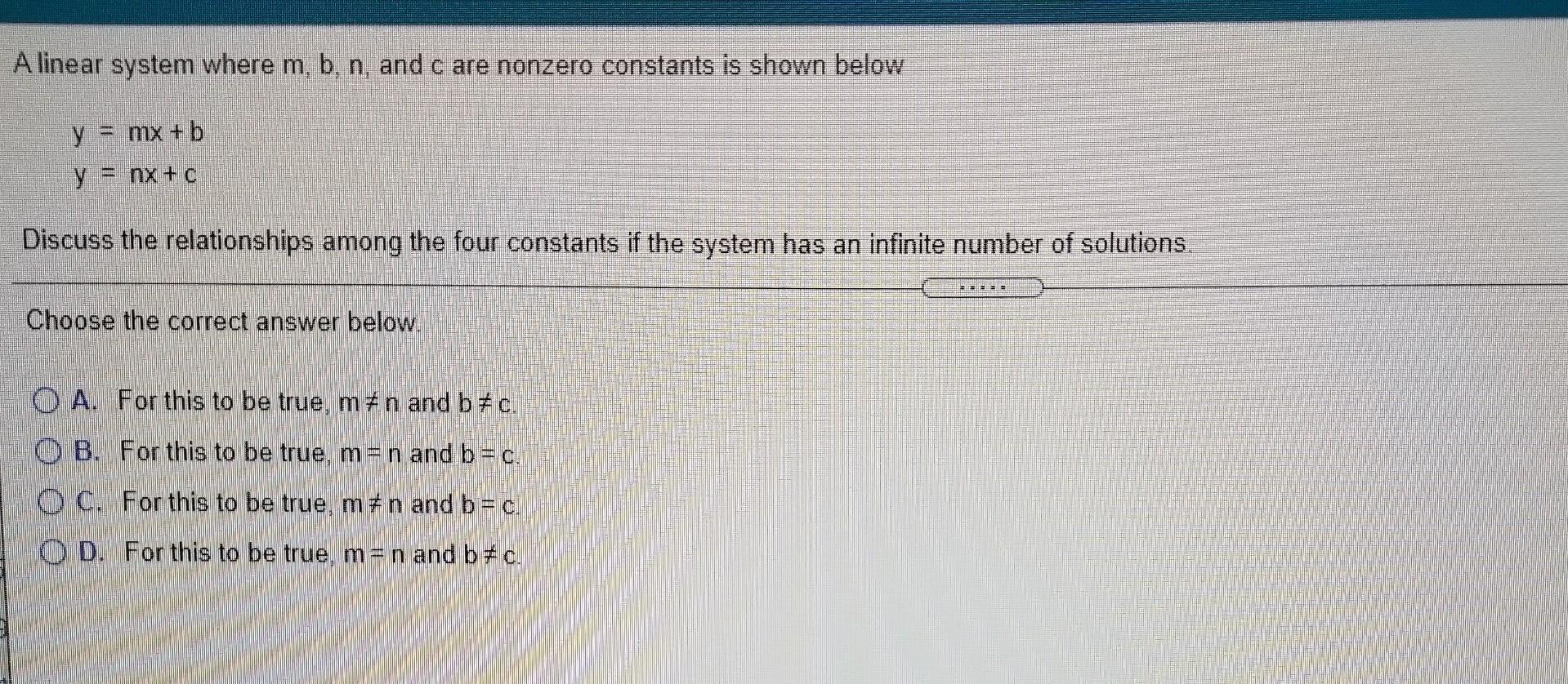 Solved A Linear System Where M B N And C Are Nonzero