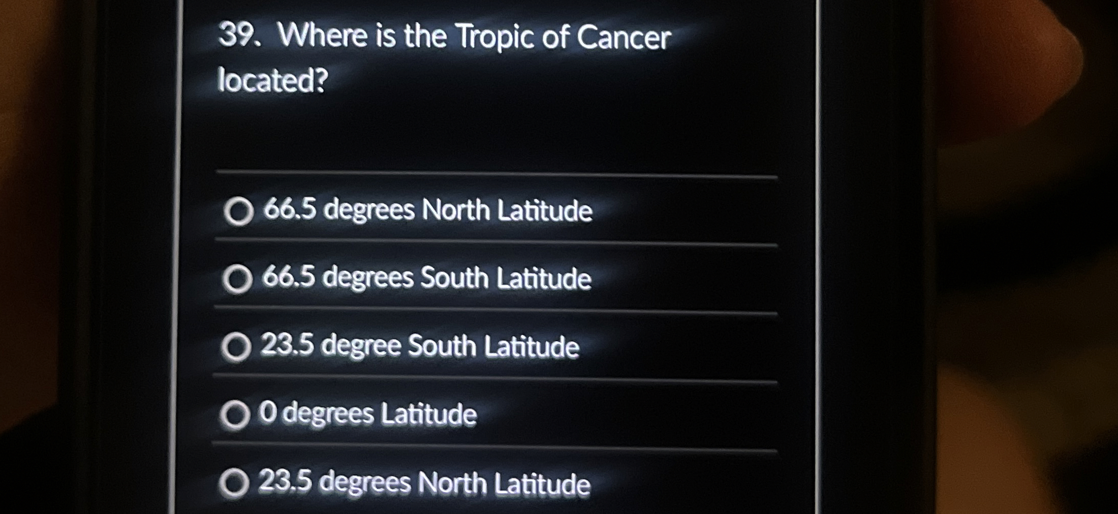Solved Where is the Tropic of Cancer located?66.5 ﻿degrees | Chegg.com