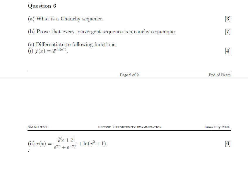 Solved Question 6(a) ﻿What is a Chauchy sequence.(b) ﻿Prove | Chegg.com
