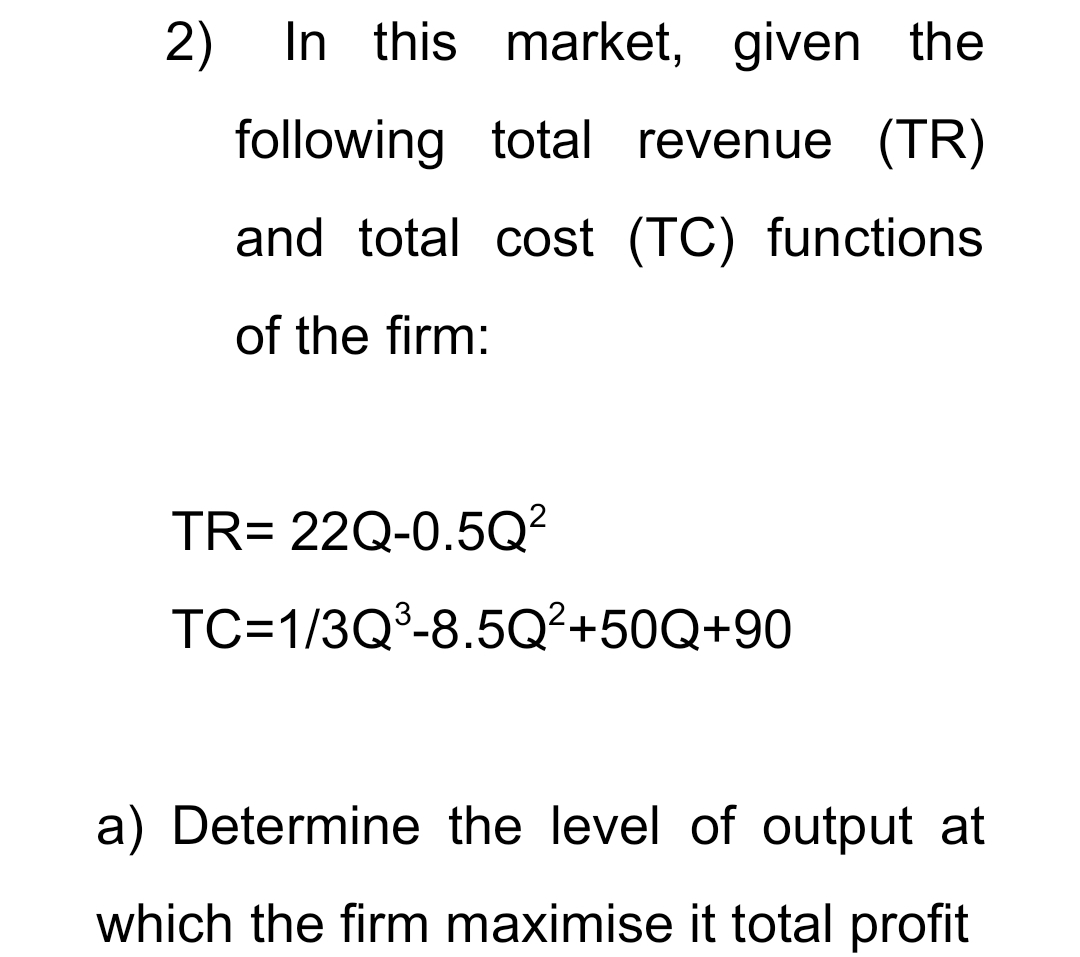 Solved In this market, given the following total revenue | Chegg.com