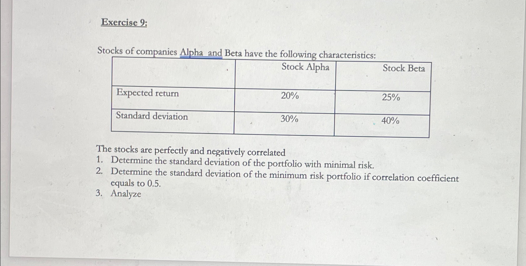 Solved Exercise 9:Stocks of companies Alpha and Beta have | Chegg.com