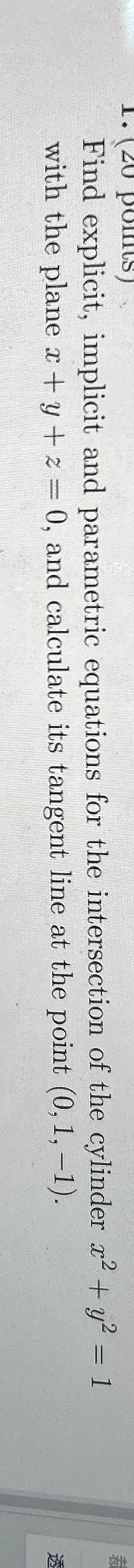 Solved Find explicit, implicit and parametric equations for | Chegg.com