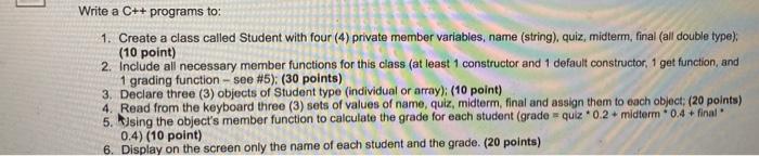 Solved Write a Ct+ programs to: 1. Create a class called | Chegg.com