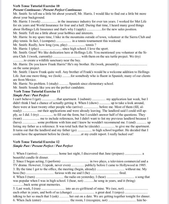 Verb Tenses Tutorial Exercise 5 Simple Past/ Present | Chegg.com