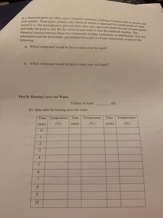 Solved 2: Hot/cold packs are often used to instantly | Chegg.com