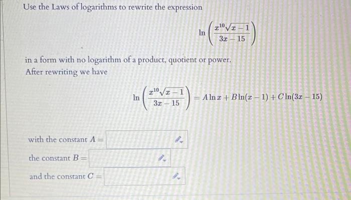 Solved (1 point) Use the Laws of logarithms to rewrite the | Chegg.com