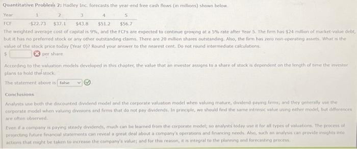 Solved Quantitative Problem 2: Hadley Inc. forecasts the | Chegg.com