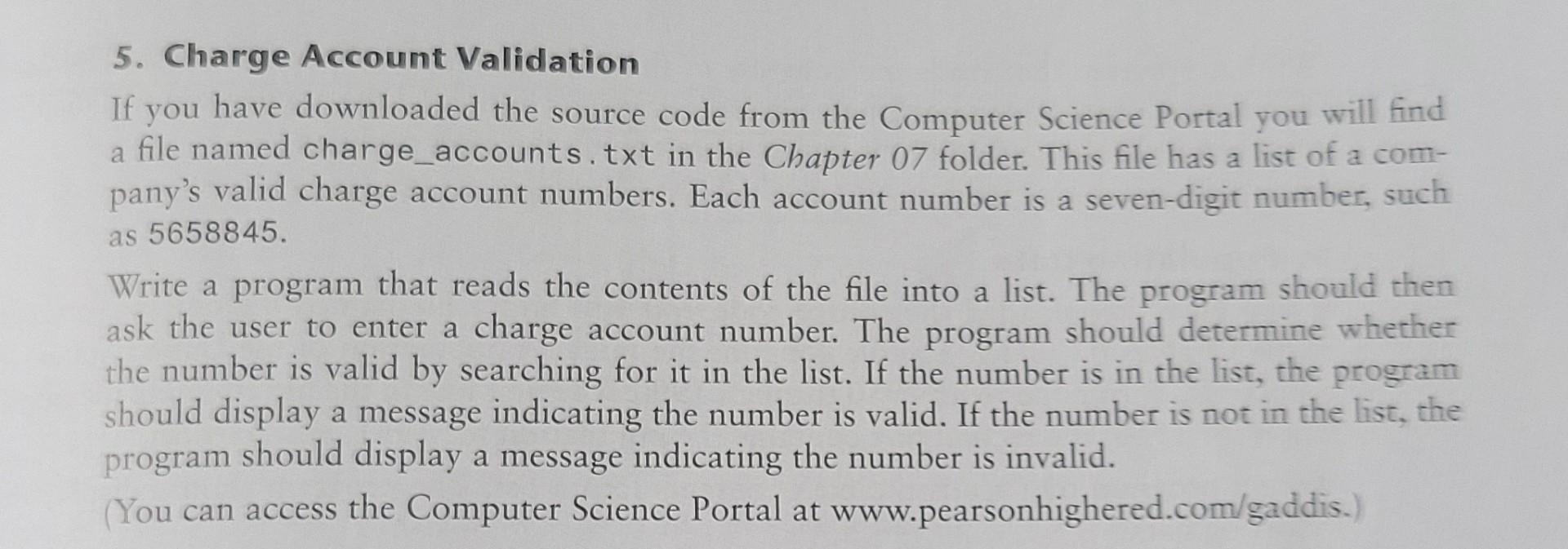 Solved 2 5. Charge Account Validation If you have downloaded | Chegg.com