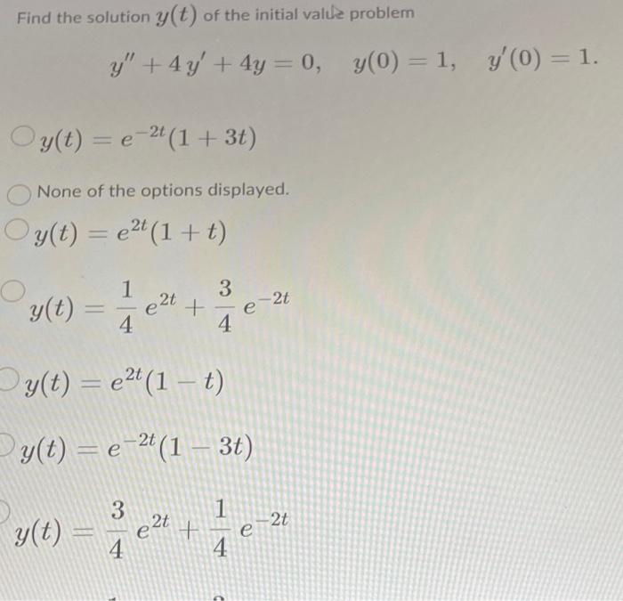 Solved Find the solution y(t) of the initial value problem | Chegg.com