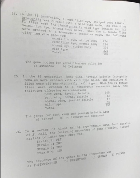 Solved 24. In the P1 generation, a vermillion eye, striped | Chegg.com