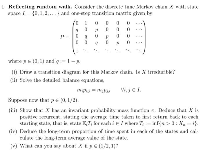 Solved 1. Reflecting random walk. Consider the discrete time | Chegg.com