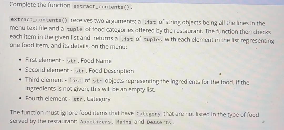 Solved Complete the function extract_contents(). | Chegg.com