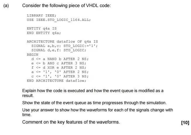 (a) Consider the following piece of VHDL code: | Chegg.com