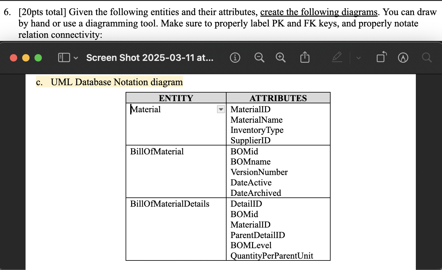 6. [20pts total] ﻿Given the following entities and | Chegg.com