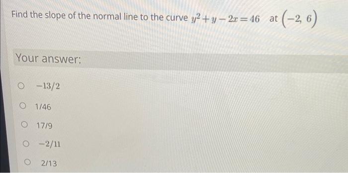 Solved Find the slope of the normal line to the curve | Chegg.com