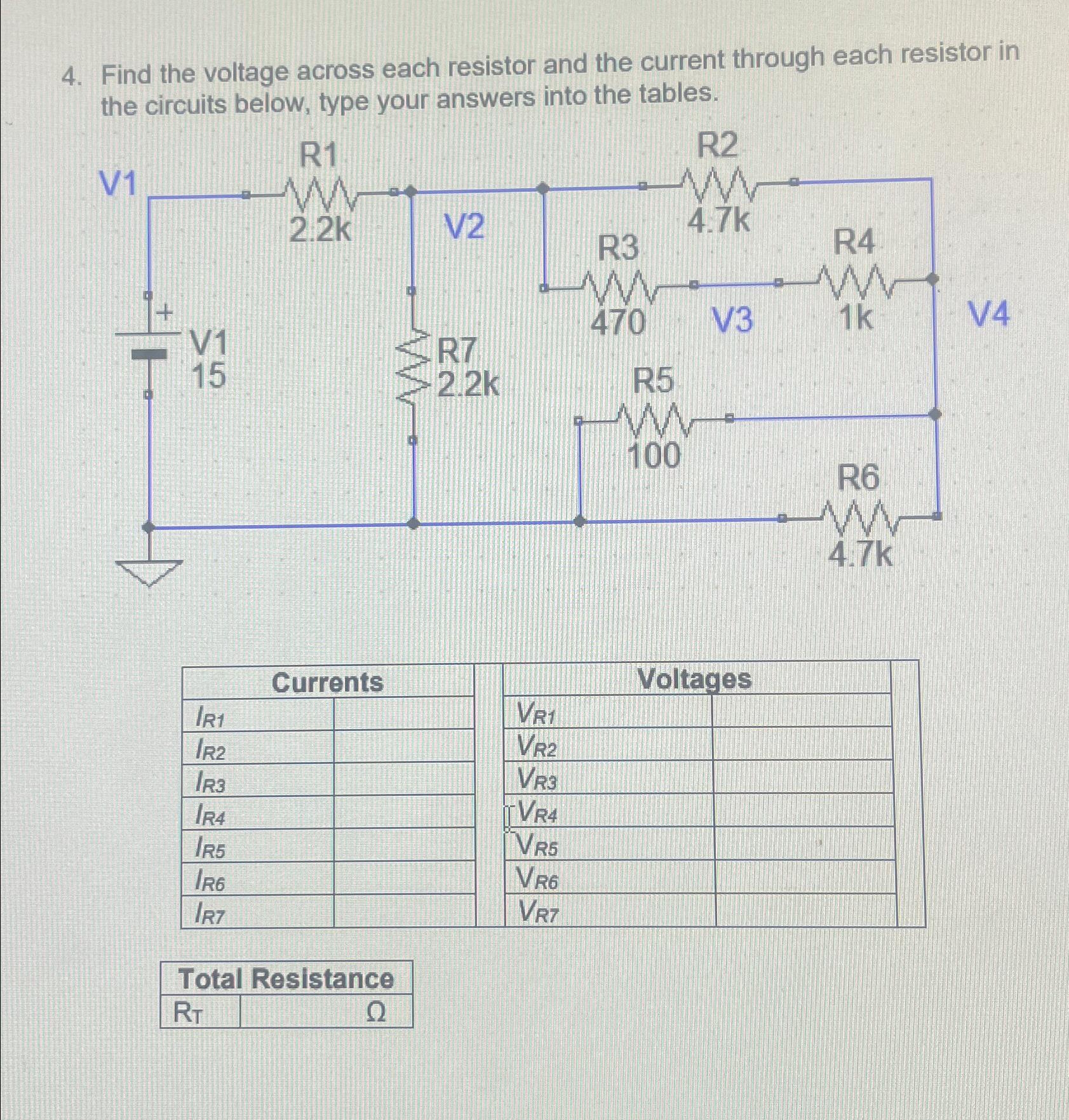 Solved Find the voltage across each resistor and the current | Chegg.com