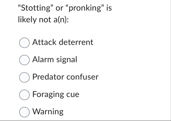 Solved "Stotting" or "pronking" is likely not a(n) ﻿:Attack | Chegg.com