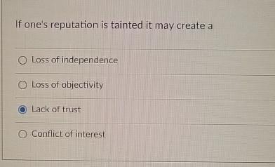 Solved If one's reputation is tainted it may create aLoss of | Chegg.com