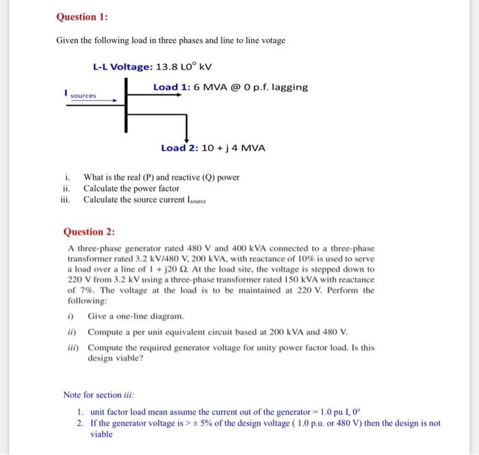 Solved Given the following load in three phases and line to | Chegg.com