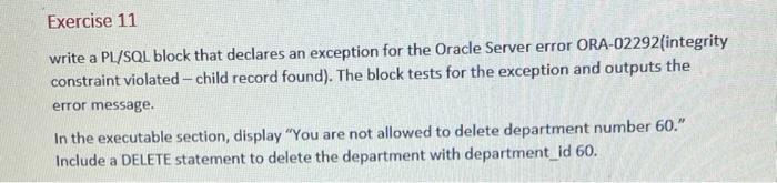 Solved Exercise 11 Write A Pl Sql Block That Declares An