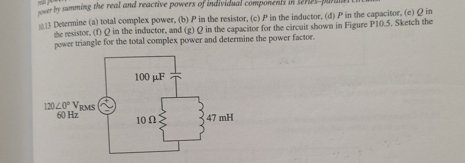 Solved 10.13 ﻿Determine (a) ﻿total complex power, (b) P ﻿in | Chegg.com