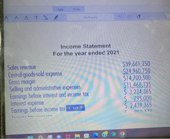 Income Statement For the year endec 2021 | Chegg.com