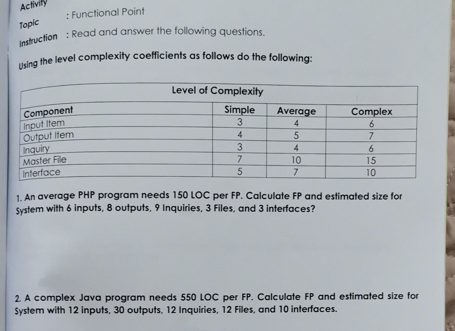 Solved : Functional Point Instruction : Read and answer the | Chegg.com