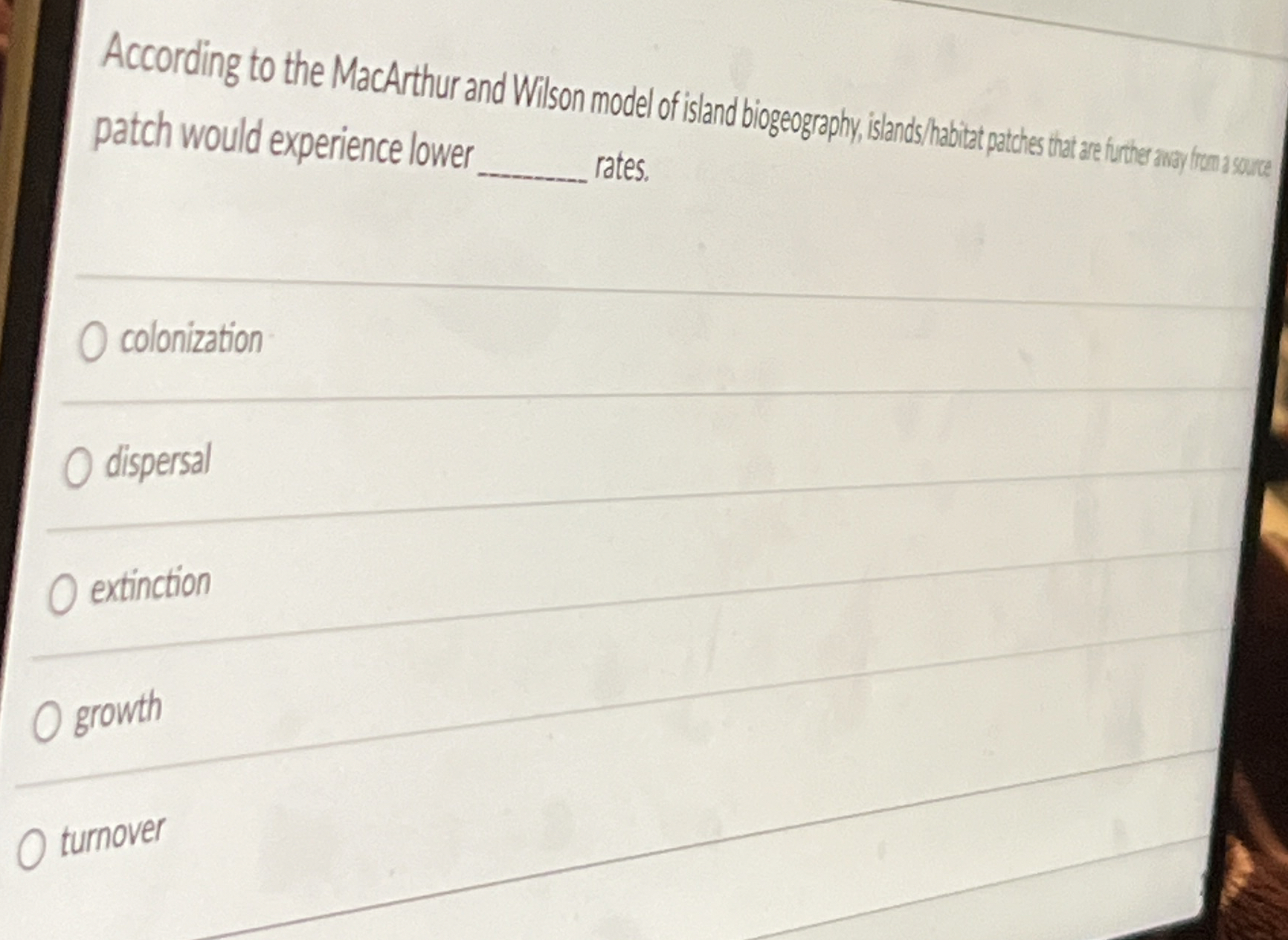 Solved According to the macarthur and wilson model of island | Chegg.com