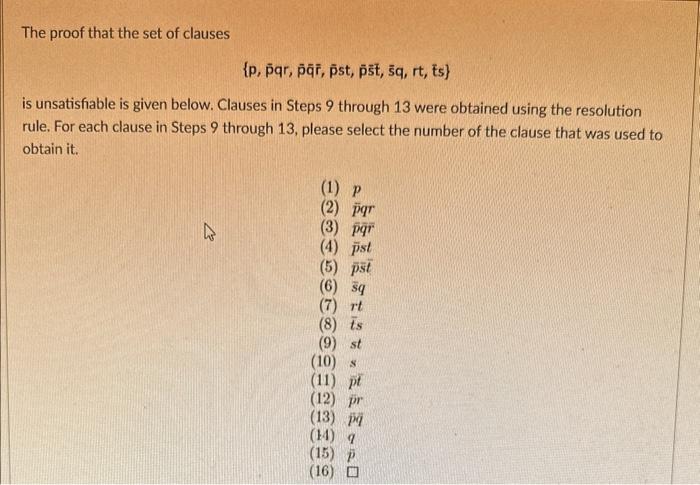 Solved The proof that the set of clauses | Chegg.com