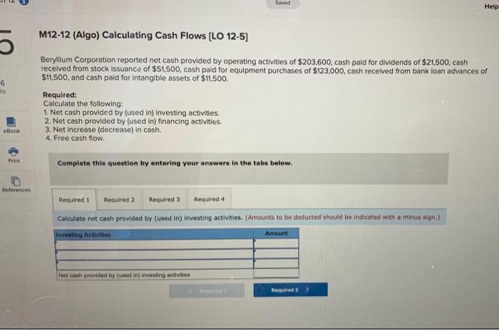 Solved Saved Help M12-12 (Algo) Calculating Cash Flows [LO | Chegg.com