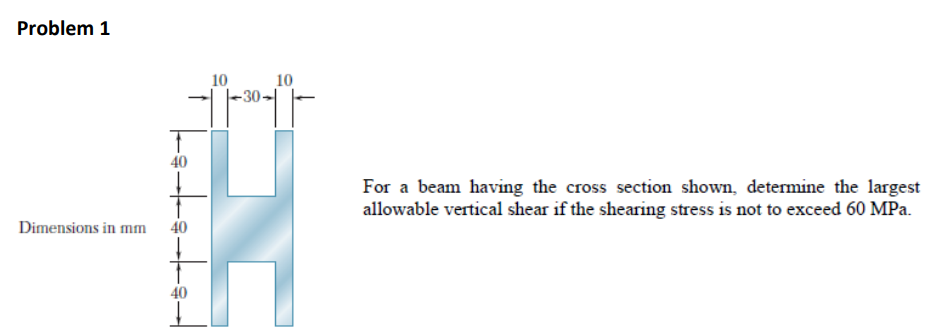 Solved Problem 1For a beam having the cross section shown, | Chegg.com