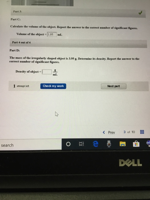 Solved Part 3 Part C Ml Calculate The Volume Of The 5941