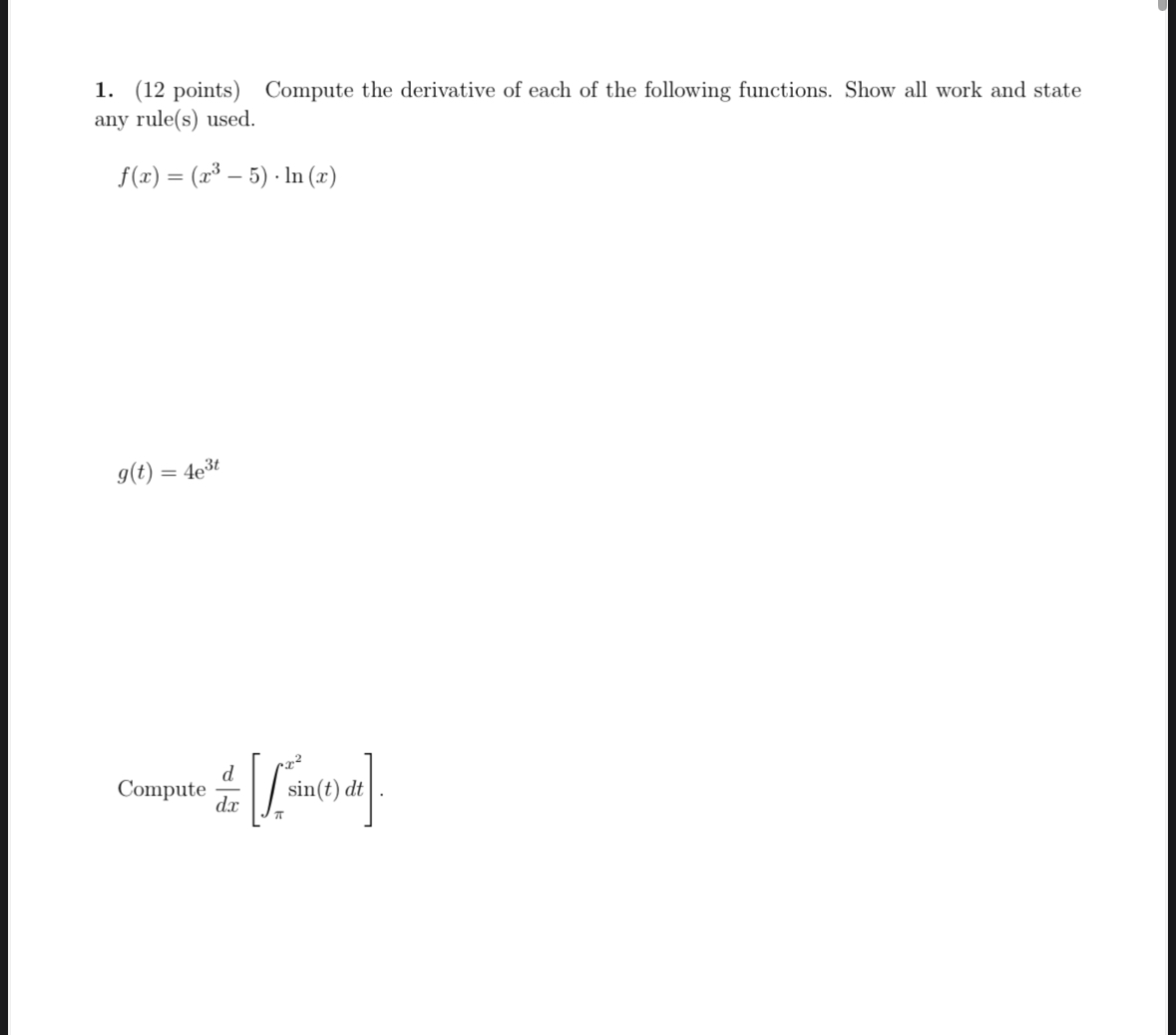 Solved (12 ﻿points) ﻿Compute the derivative of each of the | Chegg.com