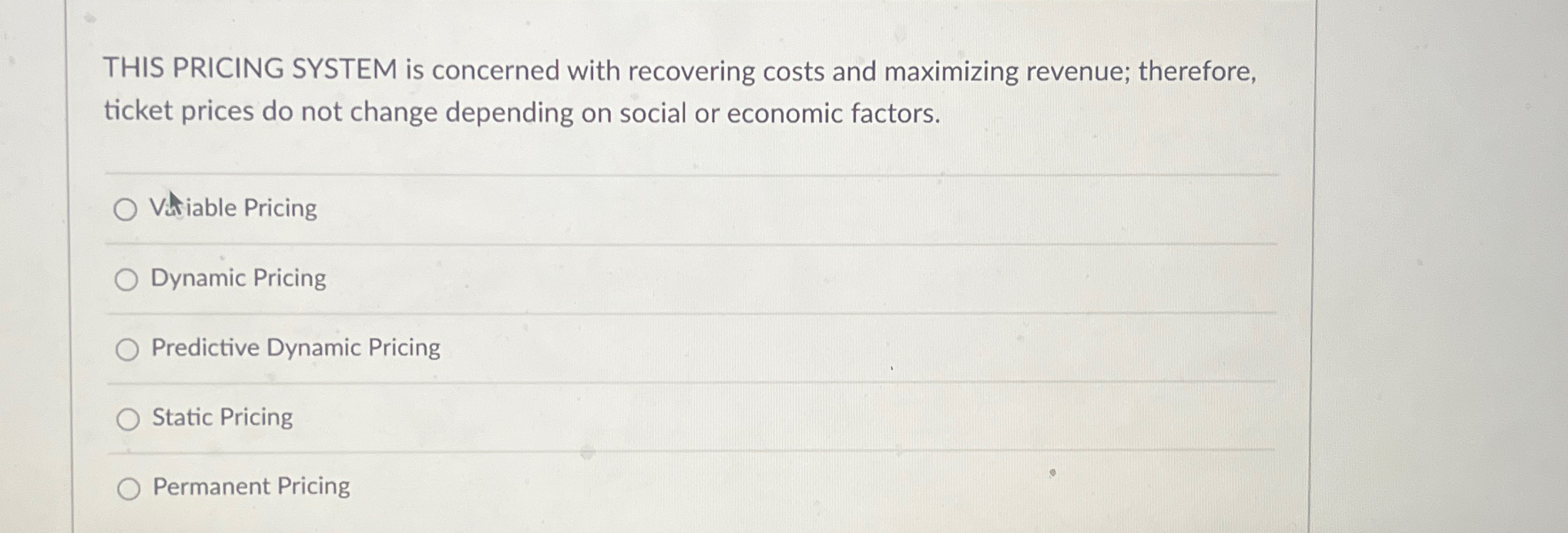 Solved THIS PRICING SYSTEM is concerned with recovering | Chegg.com