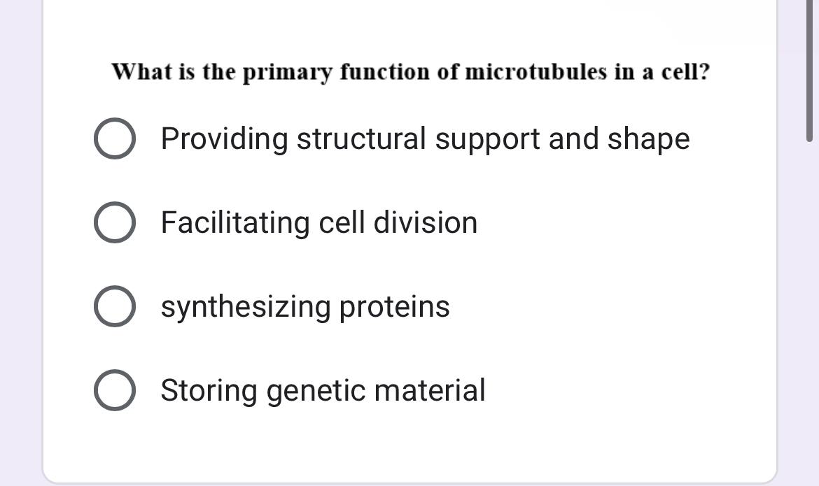 Solved What is the primary function of microtubules in a | Chegg.com