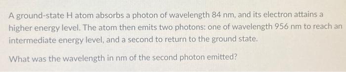 A ground-state H atom absorbs a photon of wavelength | Chegg.com