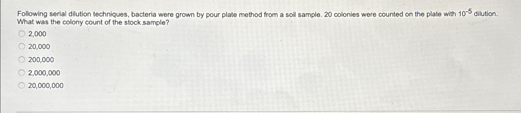 Solved Following serial dilution techniques, bacteria were | Chegg.com