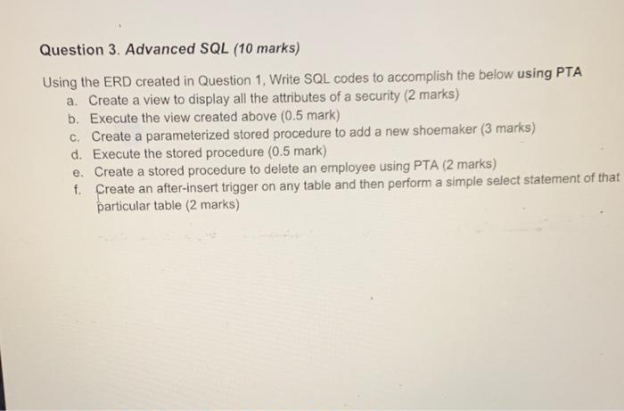 Solved • All SQL codes should be in accordance with PTA | Chegg.com