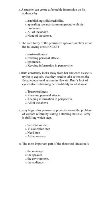 Solved A speaker can create a favorable impression on his | Chegg.com