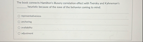 Solved The book connects Hamilton's illusory correlation | Chegg.com
