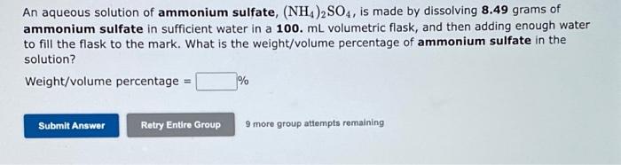 Solved An aqueous solution of ammonium sulfate, (NH4)2SO4, | Chegg.com