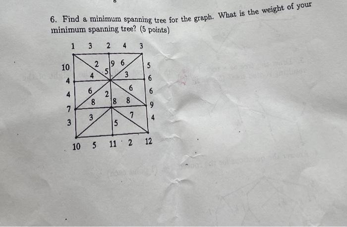 Solved 6. Find a minimum spanning tree for the graph. What | Chegg.com