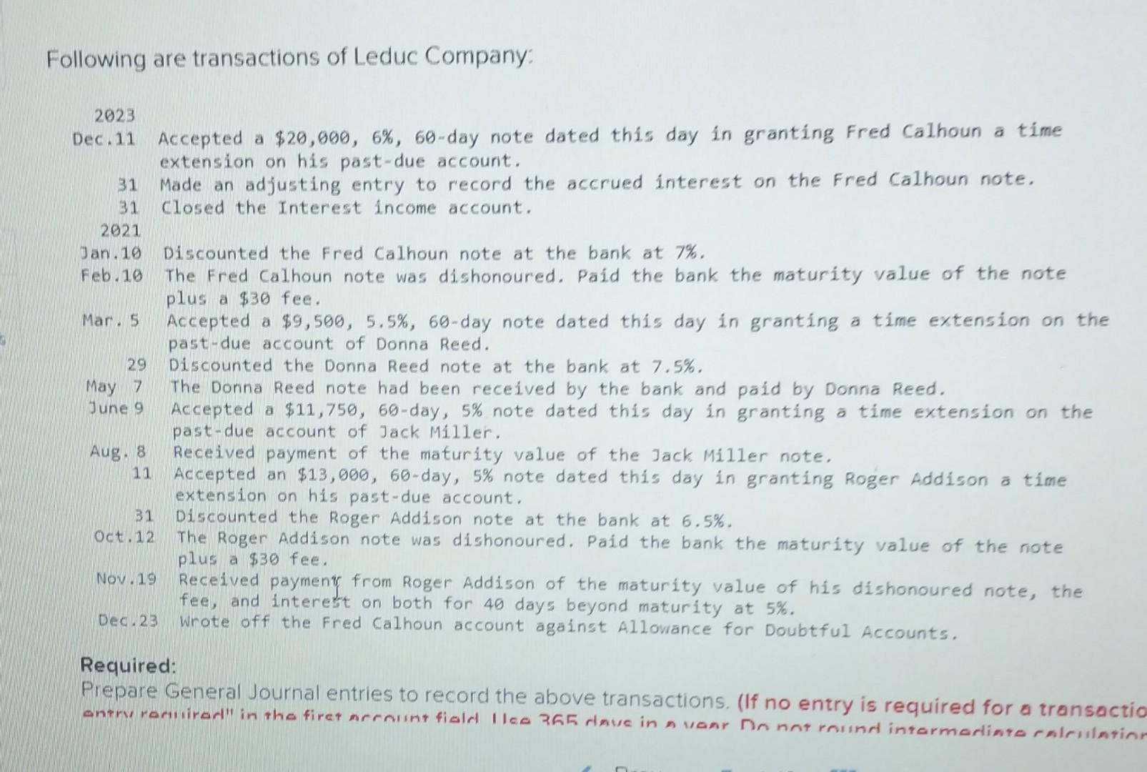 Following are transactions of Leduc | Chegg.com