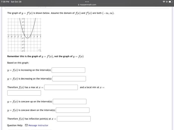 Solved The graph of y=f′(x) is shown below. Assume the | Chegg.com