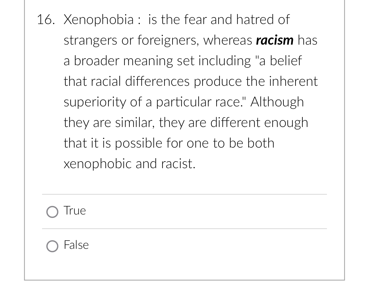 Solved Xenophobia: is the fear and hatred of strangers or | Chegg.com