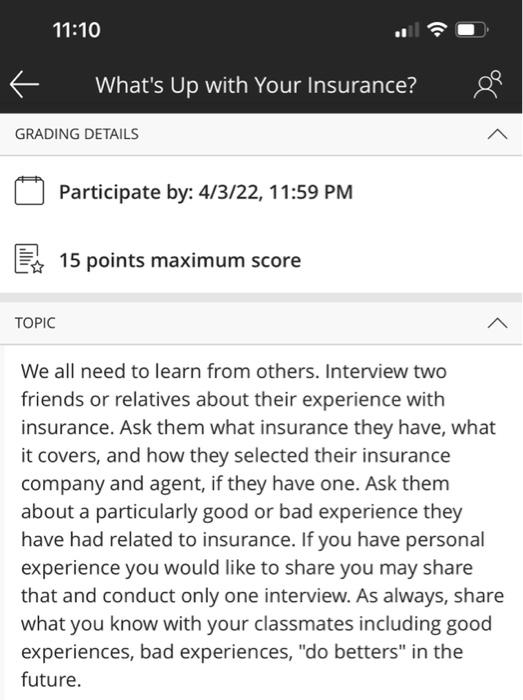 Solved 11:10 What's Up with Your Insurance? GRADING DETAILS | Chegg.com